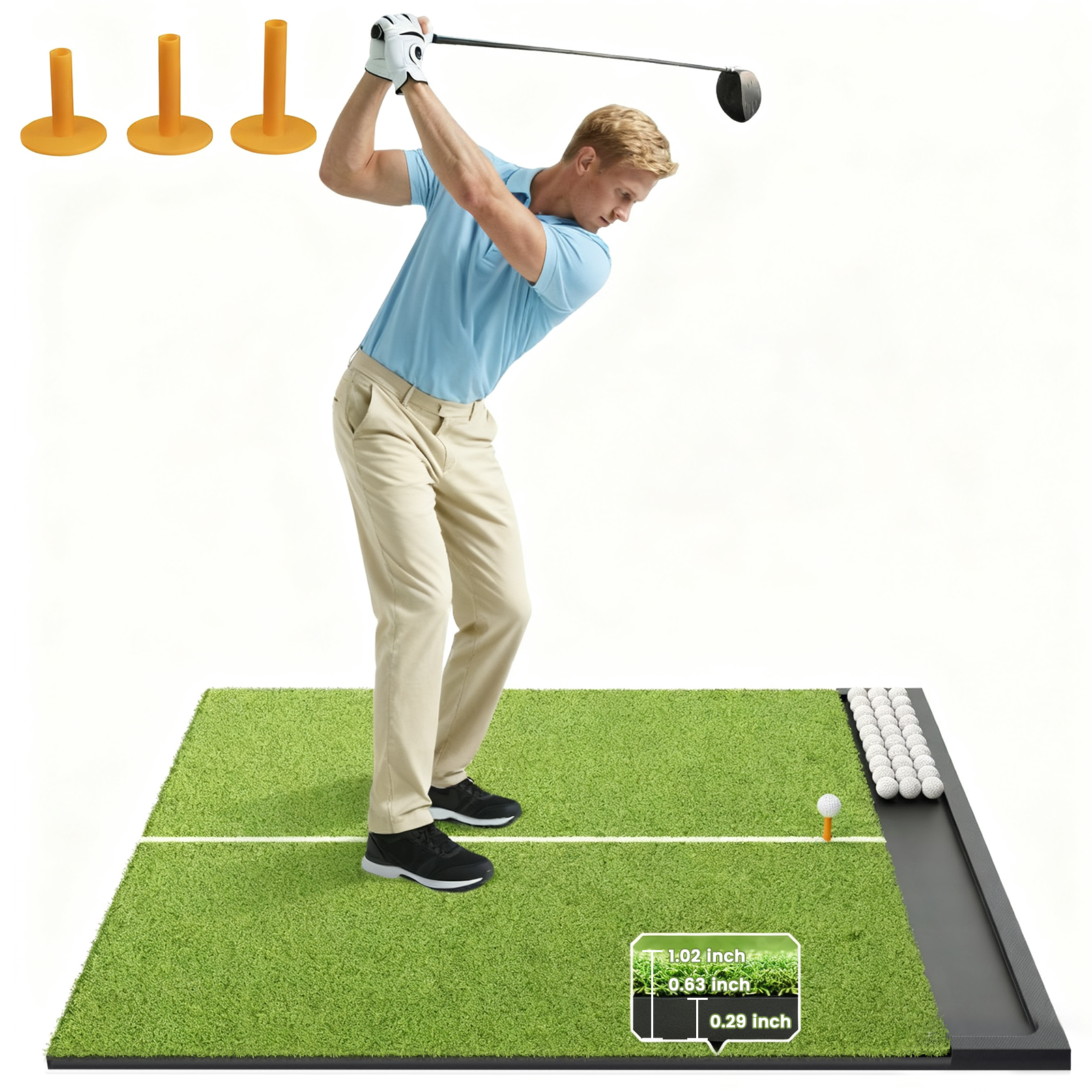 OKESAM Golf Hitting Mat with Ball Tray, 5x4ft, 26mm Thick, Standard